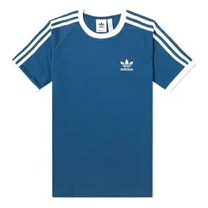 Adidas Originals 3-stripes Tee Casual Round Neck Loose Logo Stripe Short Sleeve Ocean - Blue
