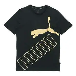 PUMA Big Logo Printed Short Sleeve Tee Black/gold