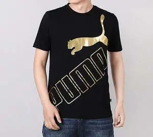 PUMA Big Logo Printed Short Sleeve Tee Black/gold