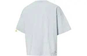PUMA Round Neck Pullover Solid Color Short Sleeve Light Blue Gray