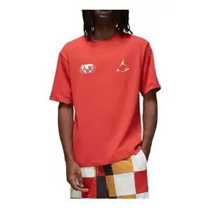 JORDAN Round Neck Pullover Brand Pattern Alphabet Short Sleeve T-shirt Clay Red