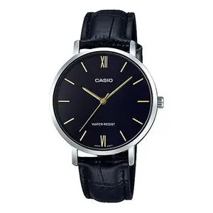Casio Quartz Analog Watch With Leather Band - Black