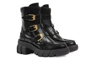 Gucci Leather Buckled Ankle Boots