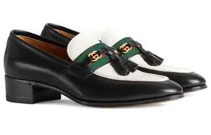 Gucci Loafer With Web And Interlocking G Detail - Black/white