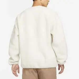Nike Logo Embroidered Loose Suede Round Neck Pullover Beige