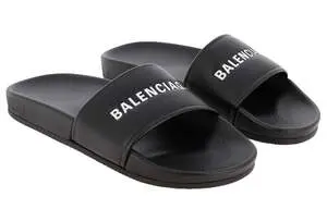 Balenciaga Pool Slides With Logo Detail - Black