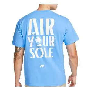 Nike Alphabet Logo Printing Round Neck Solid Color Cotton Casual Short Sleeve Blue T-shirt - Multi-color