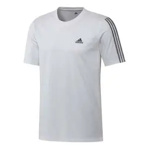 Adidas Solid Color Stripe Logo Printing Short Sleeve White - Multi-color