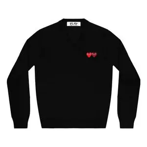 Play Comme Des Garcon V-neck Pullover With Double Emblem - Black