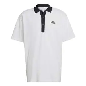 Adidas Logo Printing Colorblock Short Sleeve White Polo Shirt