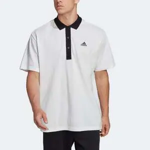 Adidas Logo Printing Colorblock Short Sleeve White Polo Shirt