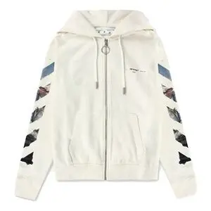 Off-White Zipped Up Printed Hooded Sweater