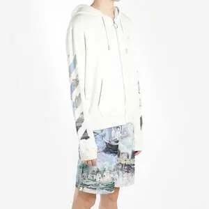 Off-White Zipped Up Printed Hooded Sweater