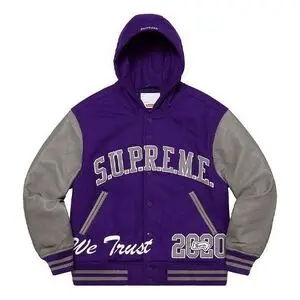 Supreme King Hooded Varsity Jacket - Purple/grey