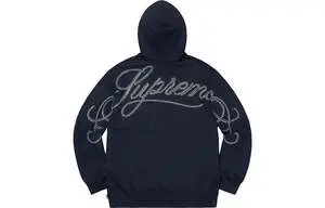 Supreme Rhinestone Script Hooded Sweatshirt - Blue