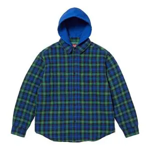 Supreme Tartan Flannel Hooded Shirt - Blue