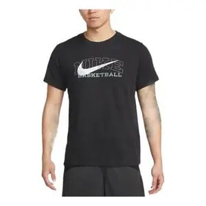 Nike Solid Color Large Logo Printing Round Neck Pullover Short Sleeve Black T-shirt - Multi-color