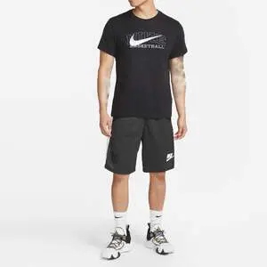 Nike Solid Color Large Logo Printing Round Neck Pullover Short Sleeve Black T-shirt