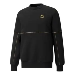PUMA Luxe Crew Embroidered Logo Knit Pullover - Black