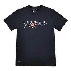 JORDAN Alphabet Printing Round Neck Short Sleeve Black T-shirt - Default Color