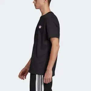 Adidas Originals Logo Ss Tee Solid Color Sports Round Neck Short Sleeve - Black