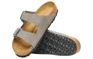 BIRKENSTOCK Arizona Suede Embossed Dotted Sandals 'stone Coin - Grey