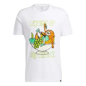 Adidas Cartoon Printing Alphabet Pattern Round Neck Short Sleeve White T-shirt - Multi-color