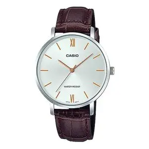 Casio Analog Quartz Watch With Leather Strap - Brown