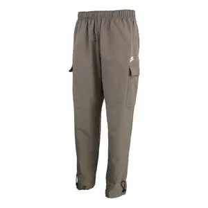 Nike Logo Small Label Embroidered Woven Cargo Long Pants Olive Gray - Grey