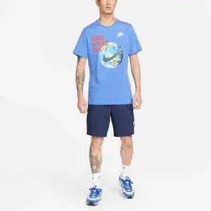 Nike Earth Pattern Logo Printing Round Neck Short Sleeve Light Racing Blue T-shirt