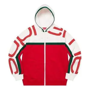 Supreme Big Logo Paneled Zip Up Hooded Sweatshirt - Red/white