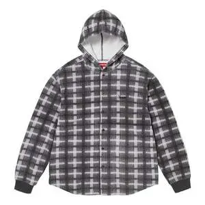 Supreme Hooded Plaid Knit Shirt Jacket - Black