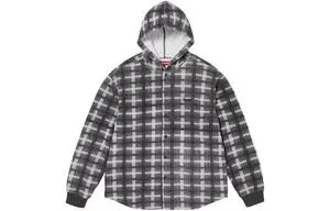 Supreme Hooded Plaid Knit Shirt Jacket