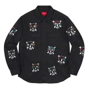 Supreme X Clayton Patterson Skulls Embroidered Work Shirt 'black White