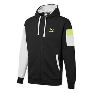 PUMA Retro Colorblock Knit Hooded Logo Zip-up Jacket - Black