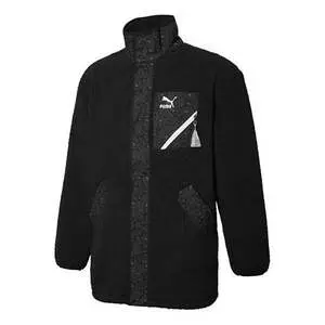 PUMA Paisley Imitation Lamb Wool Stand-up Collar Jacket - Black