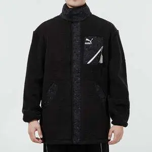 PUMA Paisley Imitation Lamb Wool Stand-up Collar Jacket - Black