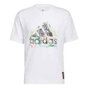 Adidas Alphabet Logo Printing Short Sleeve White T-shirt - Multi-color