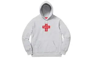 Supreme Cross Box Logo Hooded Sweatshirt - Grey/red