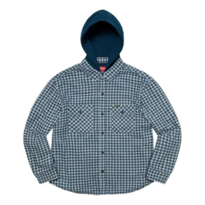 Supreme Houndstooth Flannel Hooded Shirt - Blue