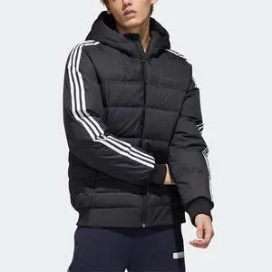 Adidas Puff Hooded Down Jacket With Signature Stripes