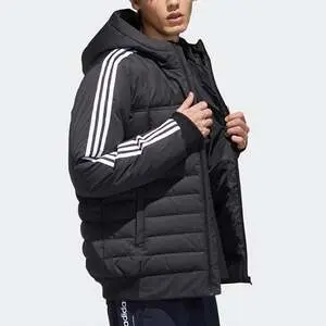 Adidas Puff Hooded Down Jacket With Signature Stripes