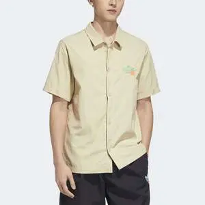 Adidas Originals Solid Color Cartoon Pattern Casual Short Sleeve Shirt Khaki
