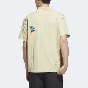 Adidas Originals Solid Color Cartoon Pattern Casual Short Sleeve Shirt Khaki