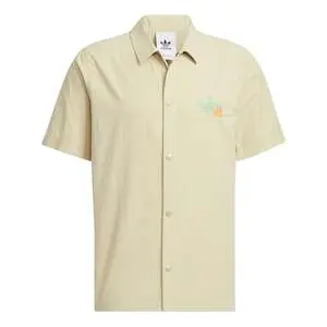 Adidas Originals Solid Color Cartoon Pattern Casual Short Sleeve Shirt Khaki - Multi-color