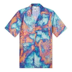 Adidas Originals Full Print Tie Dye Color Block Printing Embroidered Logo Short Sleeve Shirt Multicolor - Multi-color