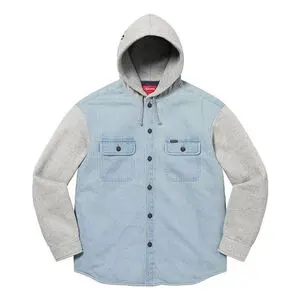 Supreme Fleece Hooded Denim Shirt 'teal Grey - Teal/grey