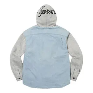 Supreme Fleece Hooded Denim Shirt 'teal Grey - Teal/grey