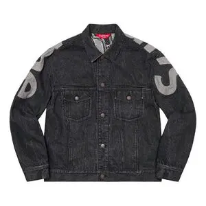 Supreme Inset Logo Denim Trucker Jacket - Black/grey