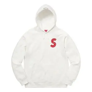 Supreme S Logo Hooded Sweatshirt - White/red